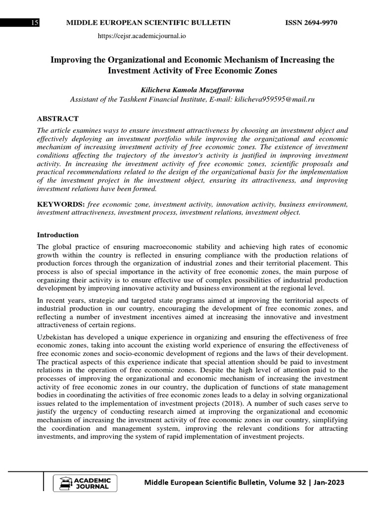 Improving The Organizational and Economic Mechanism of Increasing The ...