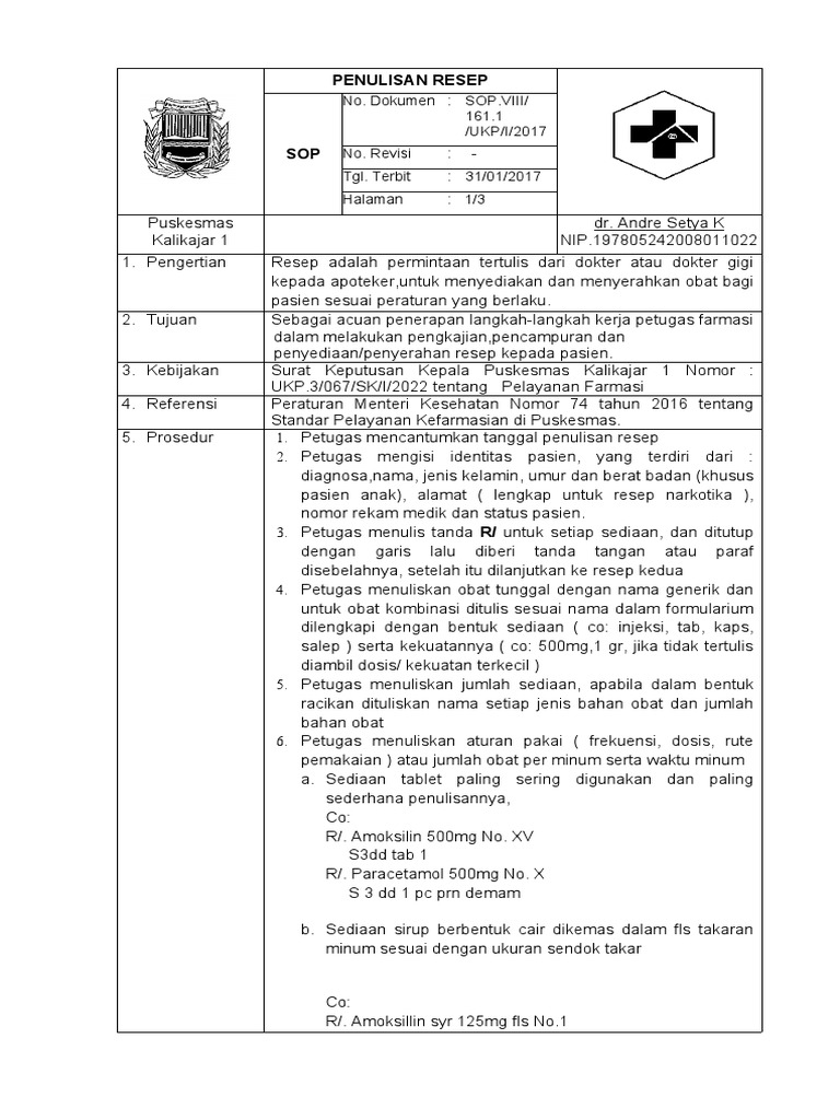 SOP Penulisan Resep | PDF