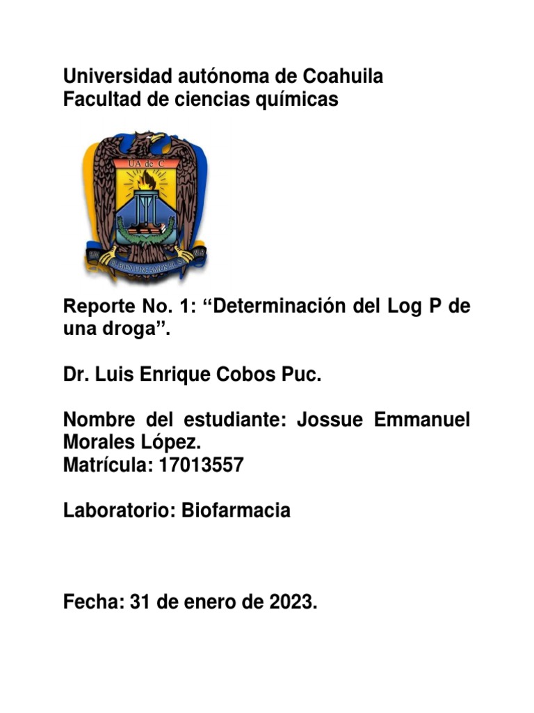 Reporte #1 "Determinacion Del Log P de Una Droga" | PDF | Química ...