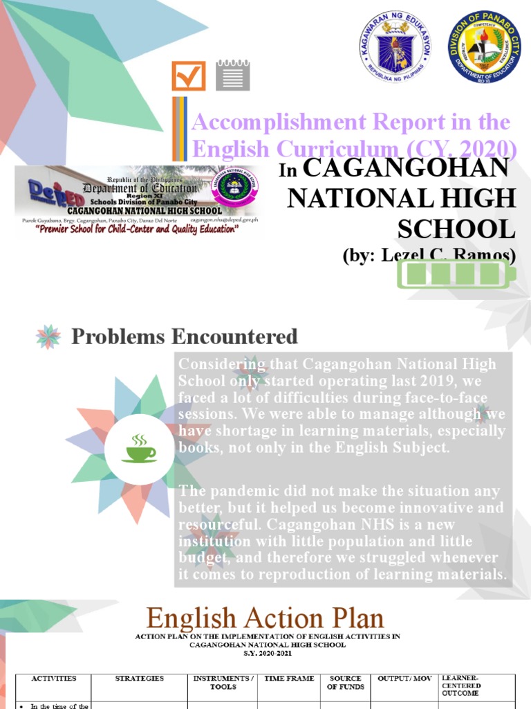 Accomplishment Report-ENGLISH COOR | PDF | Teachers | Learning