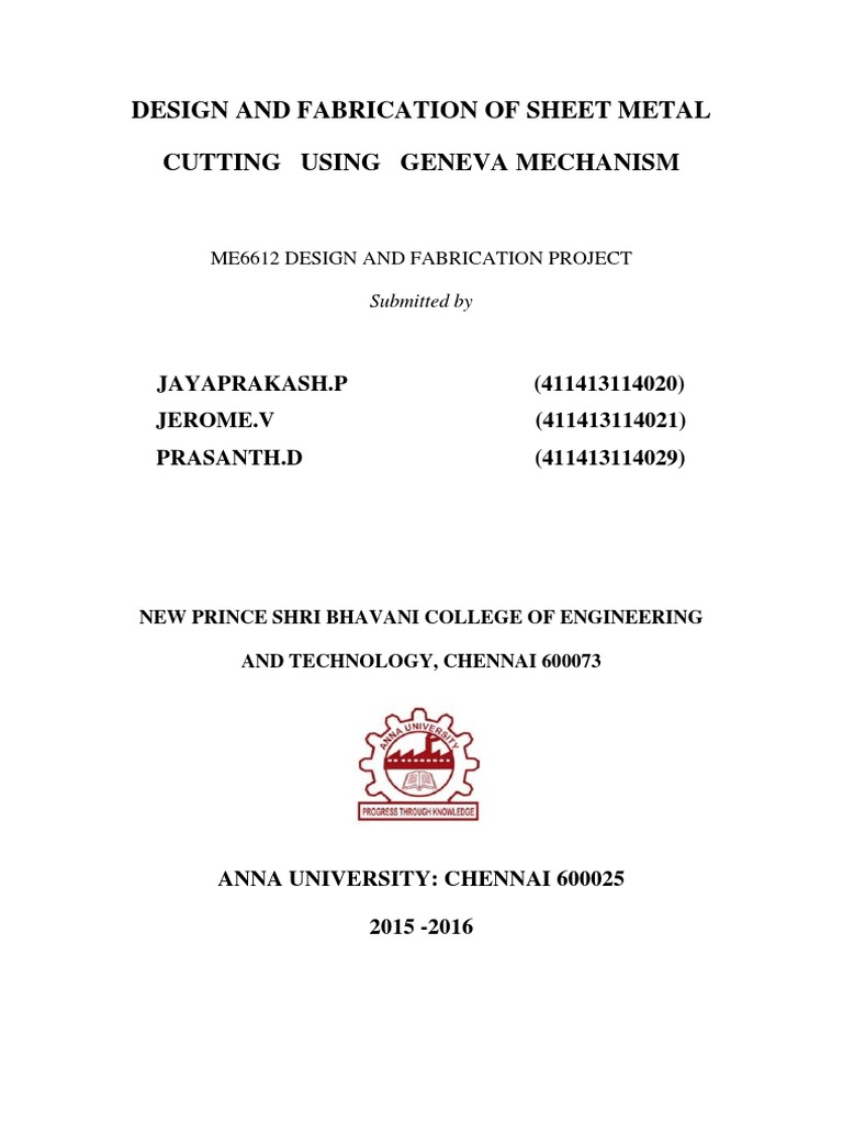 Design and Fabrication of Sheet Metal Cutting Machine Using Geneva ...