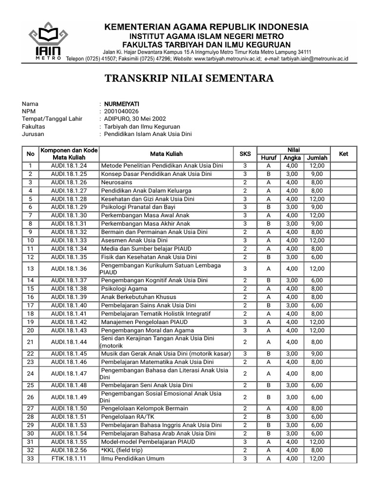 SEMESTER TRANSCRIPT | PDF