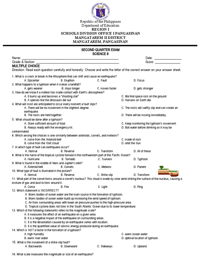 Grade 8 Science 2nd Quarter Exam | PDF | Tropical Cyclones | Earthquakes
