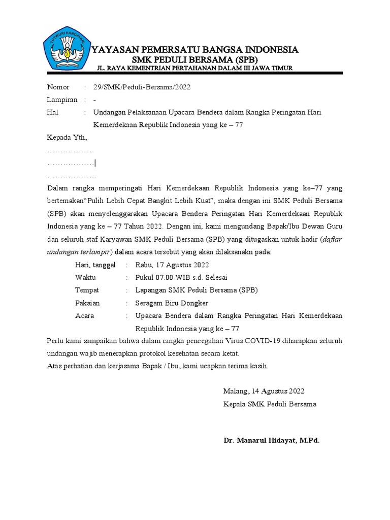 Surat Pemberitahuan Upacara 17an | PDF