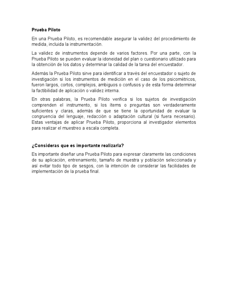 Importancia de la Prueba Piloto | PDF