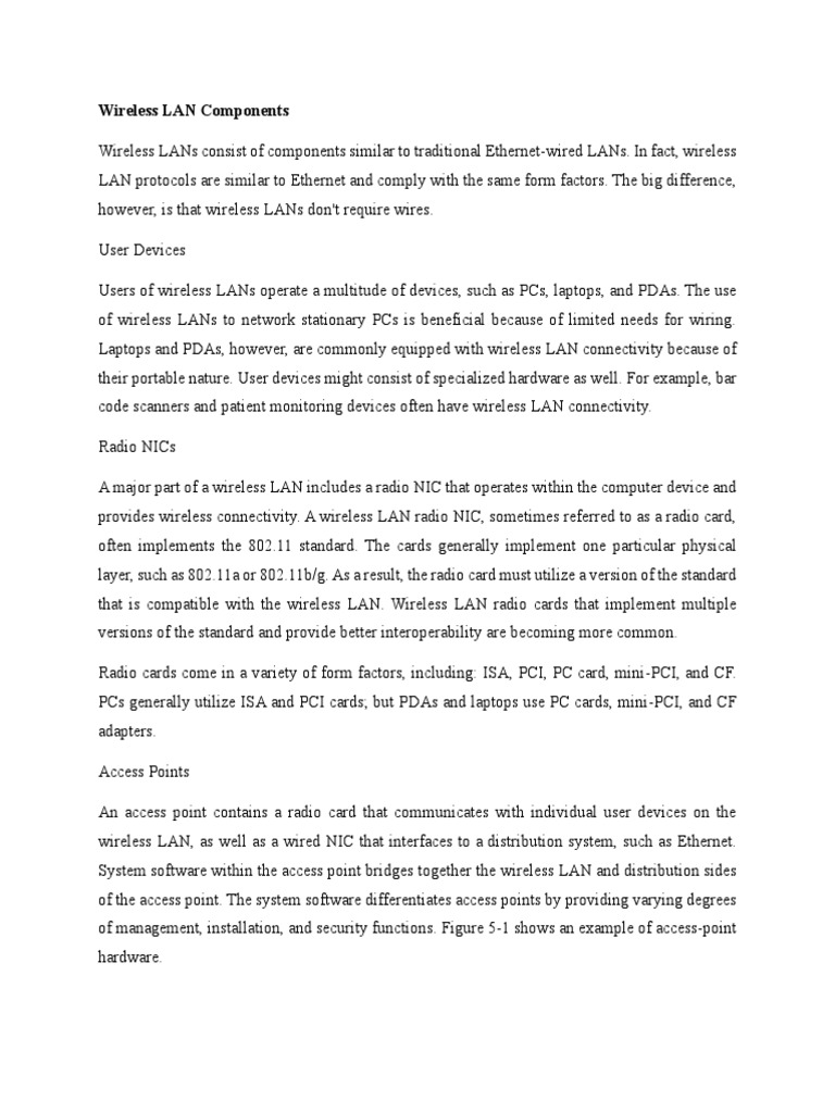 Wireless LAN Components | PDF | Computer Network | Wireless Access Point