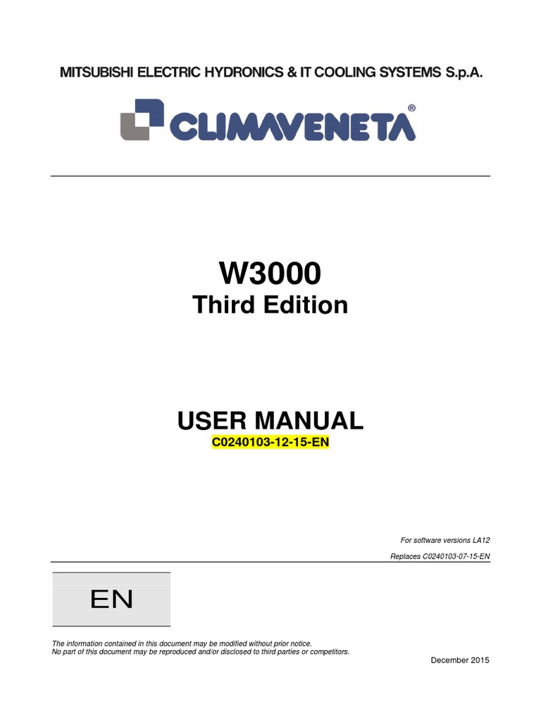 Climaveneta W 3000 | PDF | Computer Keyboard | Menu (Computing)
