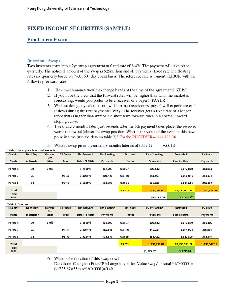 Finance Exam: Fixed Income Analysis | PDF | Swap (Finance) | Credit ...