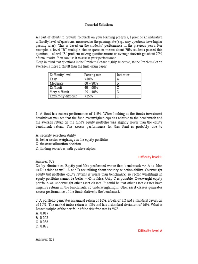 Tutorial Solutions7 | PDF | Sharpe Ratio | Beta (Finance)