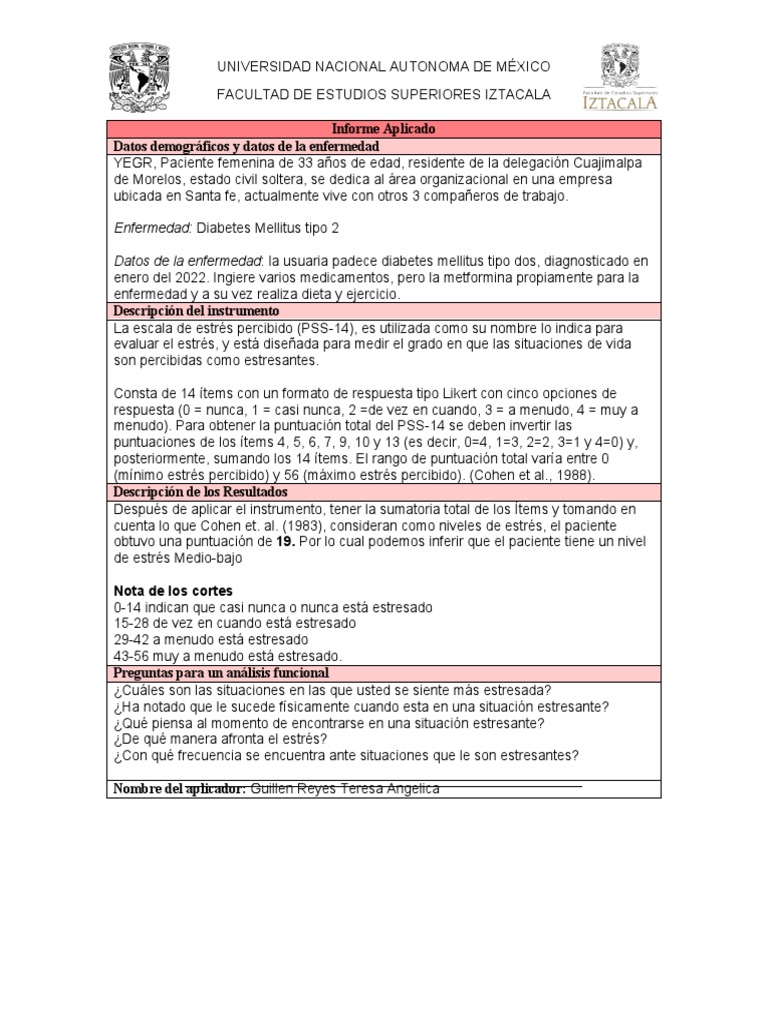 Informe Aplicado Escala PSS-14 | PDF