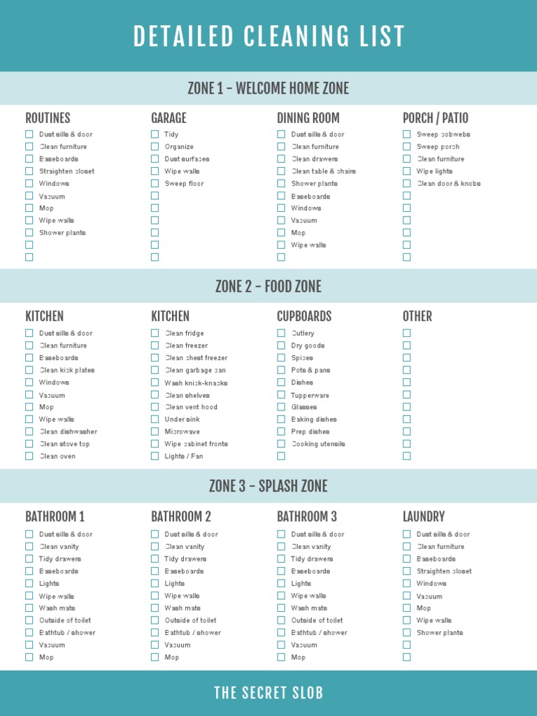 Detailed Cleaning List | PDF | Shower | Kitchen