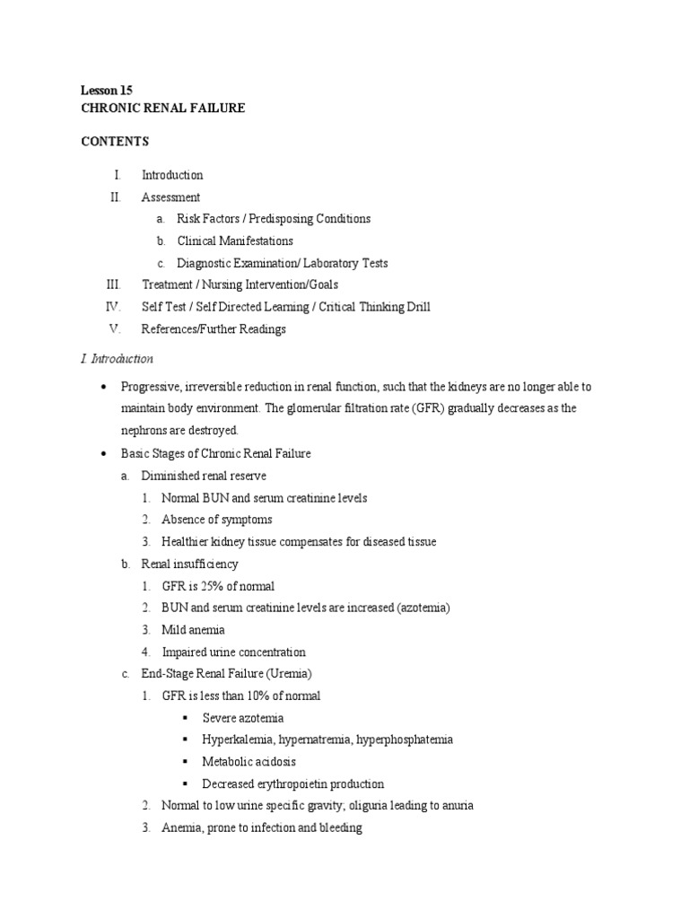 NCM 118 - Lesson 15 (Chronic Renal Failure and Dialysis) | Download ...