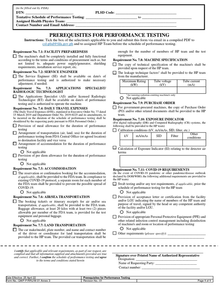 Performance Testing Prerequisites Checklist | PDF | Vacuum Tube