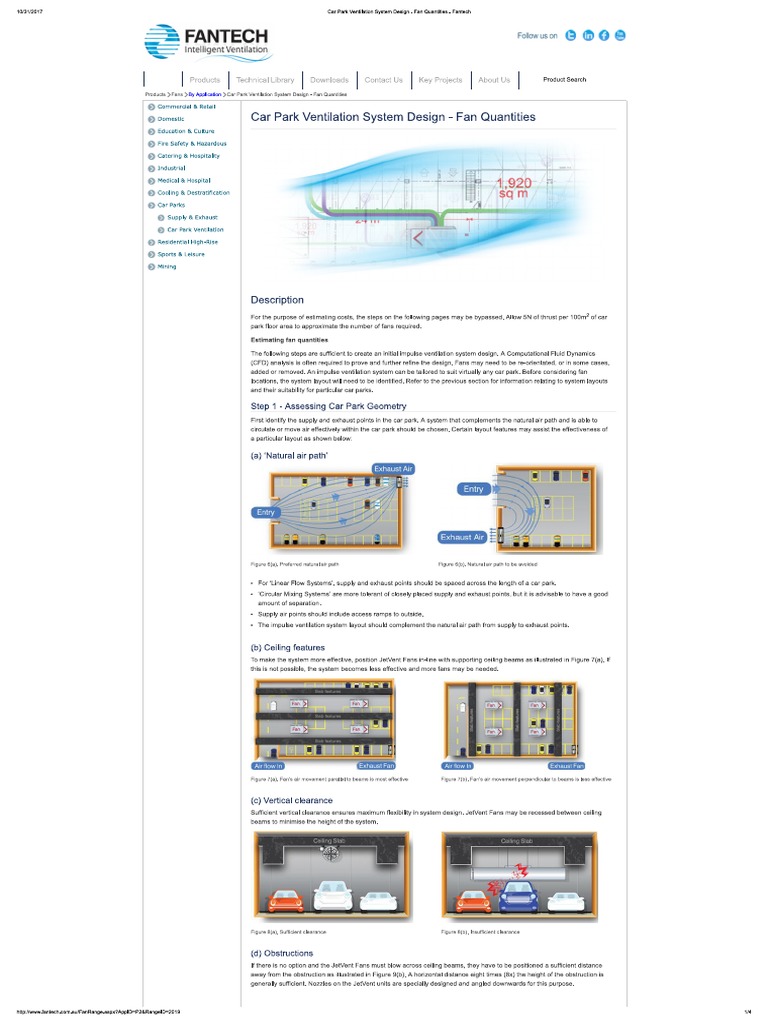 Car Park Ventilation System Design - Fan Quantities - Fantech | PDF