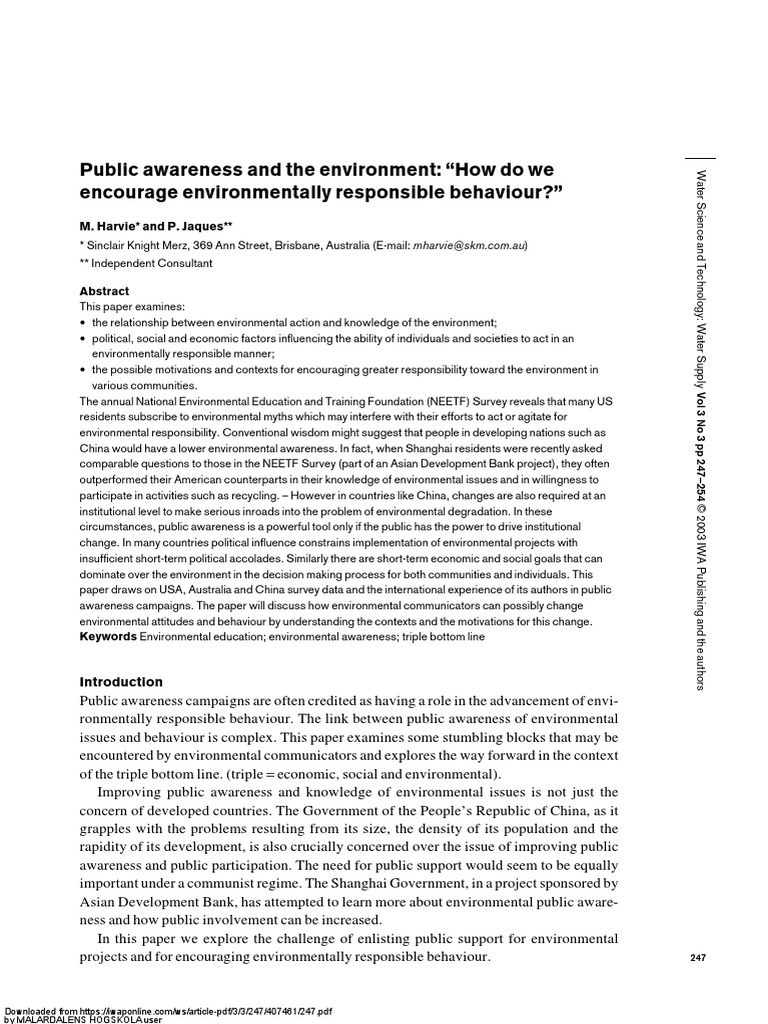 Public Awareness and The Environment "How Do We Encourage ...