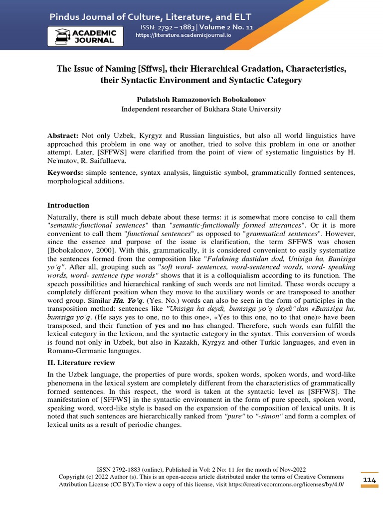 The Issue of Naming (SFFWS), Their Hierarchical Gradation ...