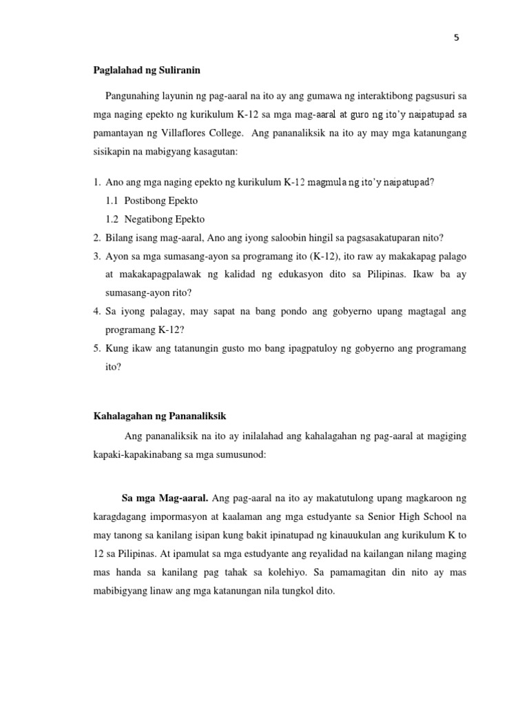 Paglalahad NG Suliranin at Kahalagahan NG Pananaliksik | PDF