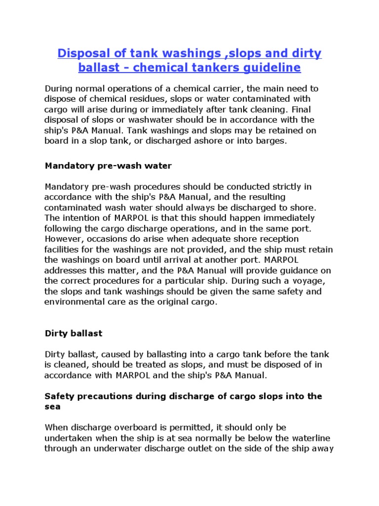 Disposal of Tank Washings, Slops and Dirty Ballast - Chemical Tankers ...