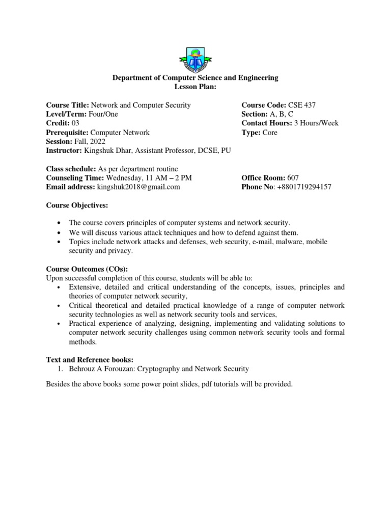 Course Outline | PDF | Cryptography | Encryption