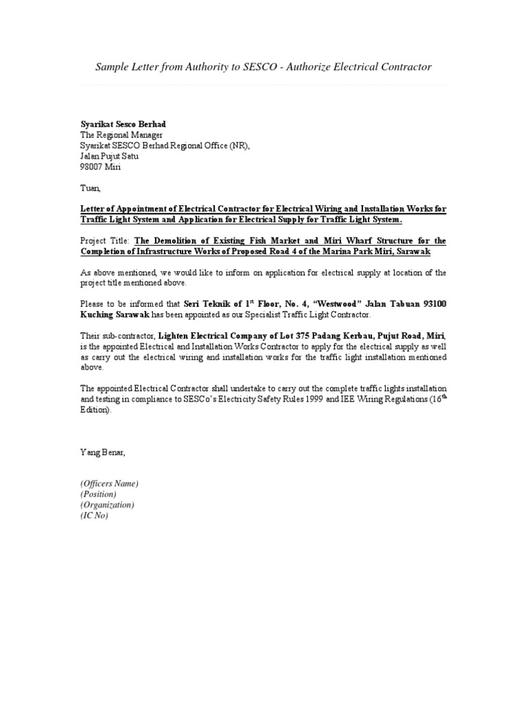 Authorization Letter for SESCO Contractor | PDF | Technology & Engineering