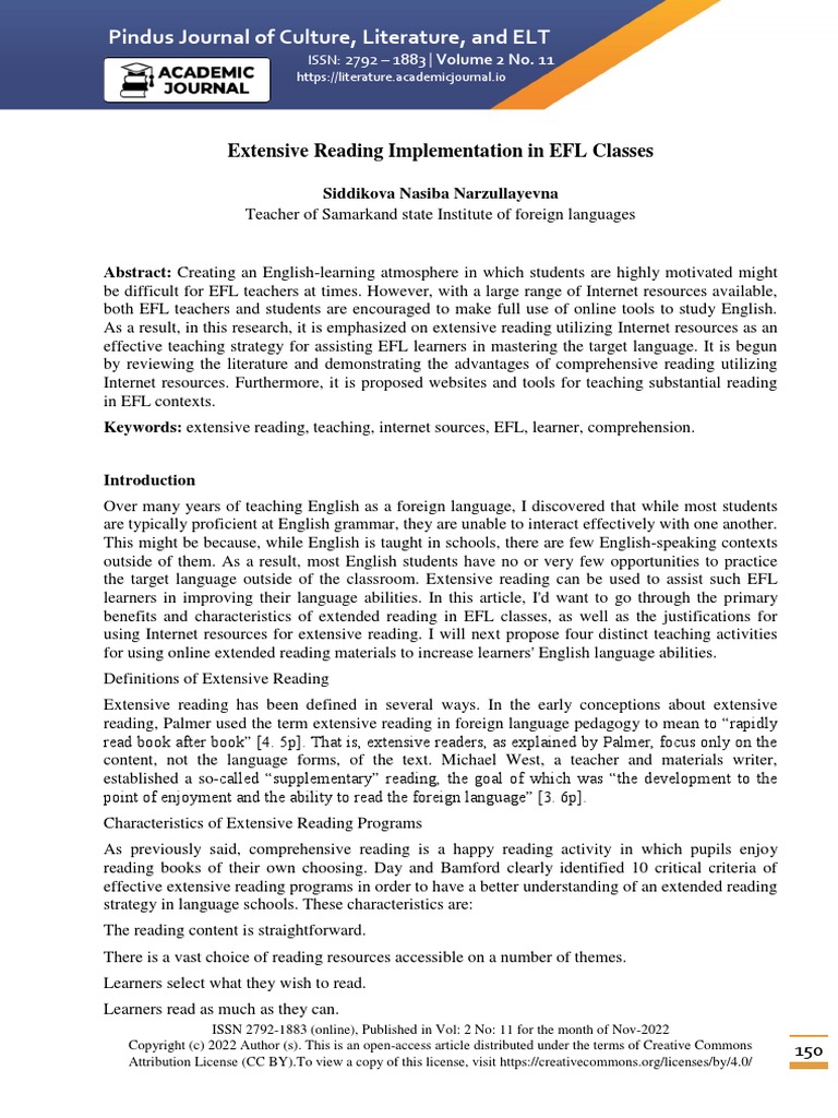 Extensive Reading Implementation in EFL Classes | Download Free PDF ... Extensive Reading Implementation in EFL Classes | Download Free PDF ...