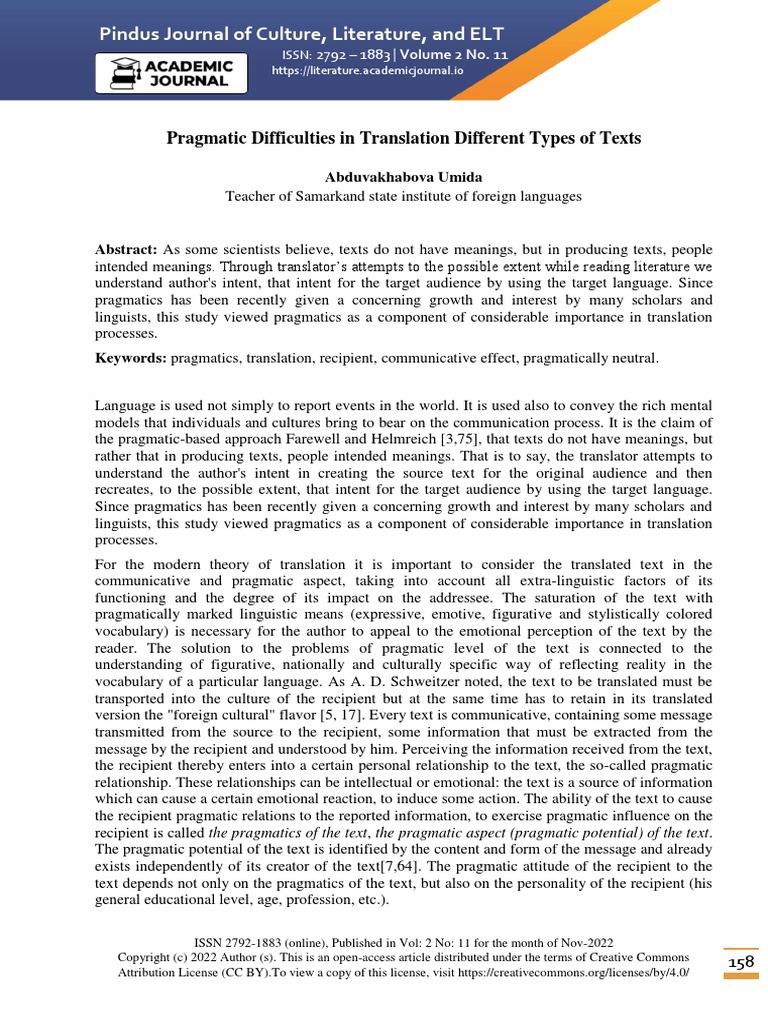 Pragmatic Difficulties in Translation Different Types of Texts | PDF ... Pragmatic Difficulties in Translation Different Types of Texts | PDF ...
