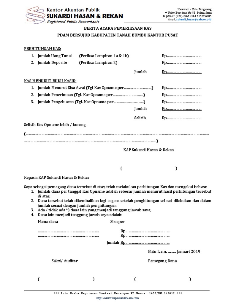 Form Cash Opname. Kantor Pusat Kas Besar | PDF
