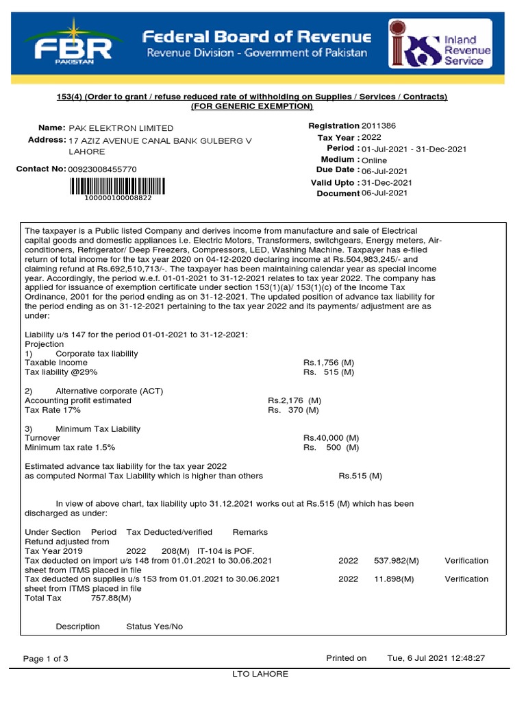 02 - Withholding Exemption Certificate Jul-Dec 21 | PDF | Taxes ...