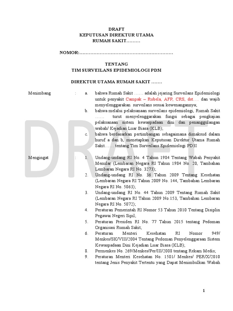 DRAFT SK Penetapan Tim SE PD3I RS | PDF | Sains & Matematika