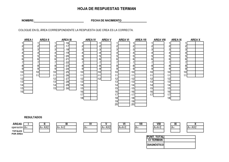 Hoja de Respuestas Terman | PDF