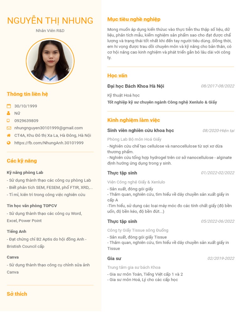 CV Nguyen Thi Nhung Nhân Viên RD | PDF