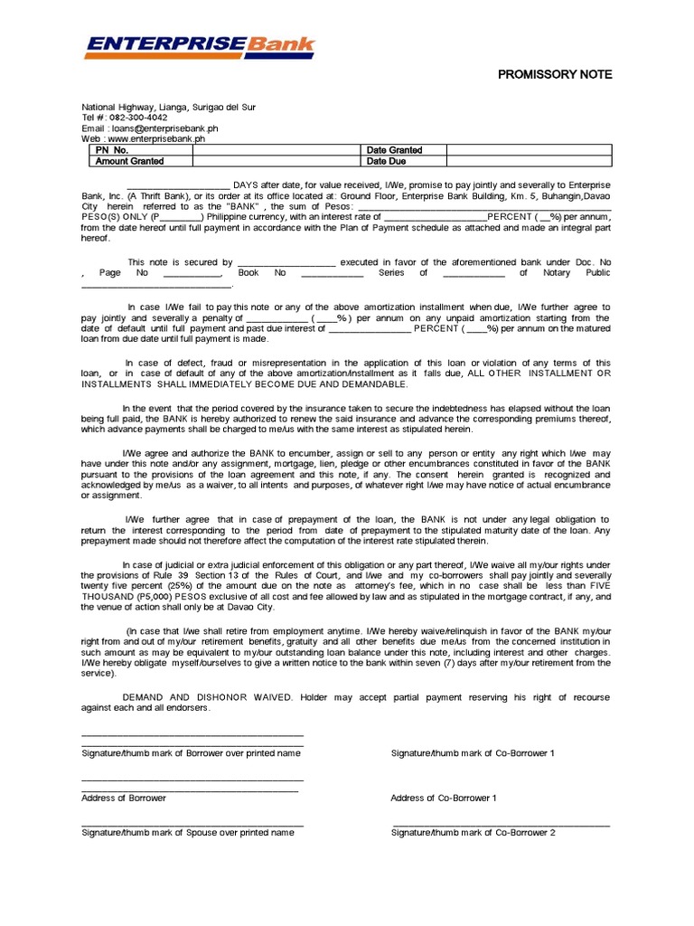 Promissory Note Orig | PDF | Loans | Interest