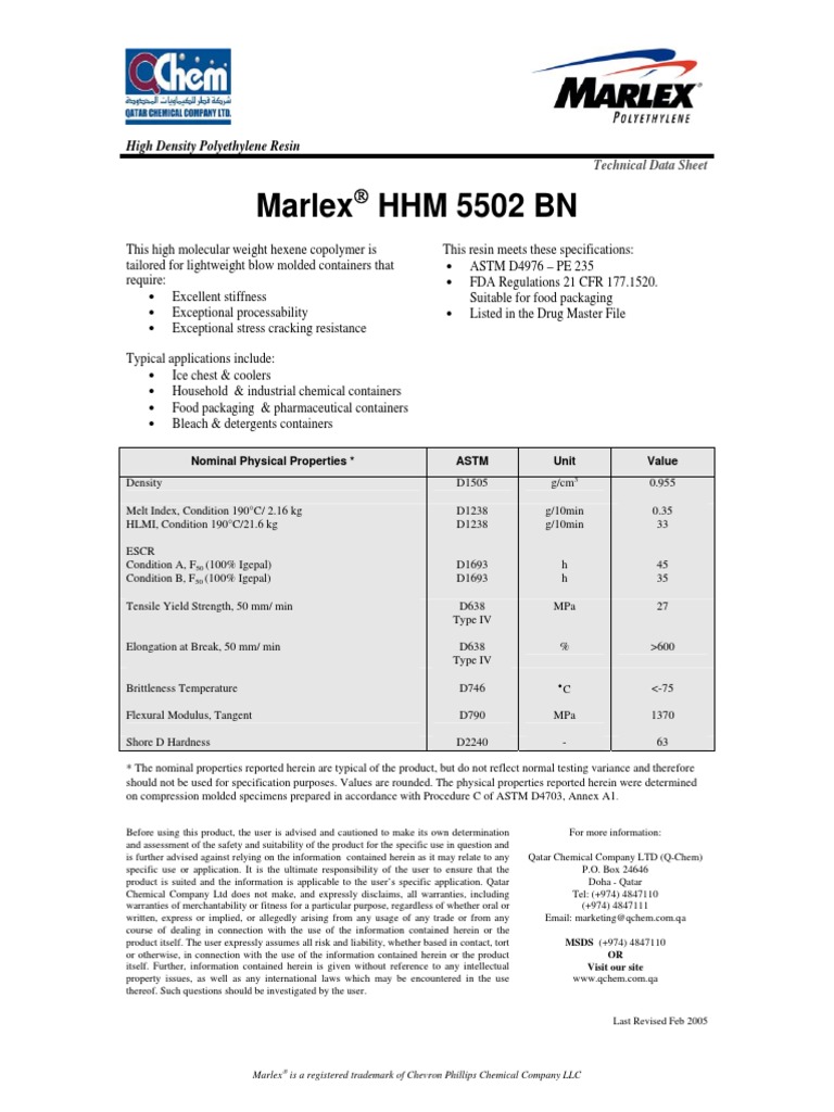 Specification Sheet 5502 50100 and TR 571 | PDF | Polyethylene ...