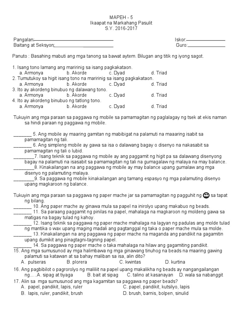 Mapeh 5 4th Quarter | PDF