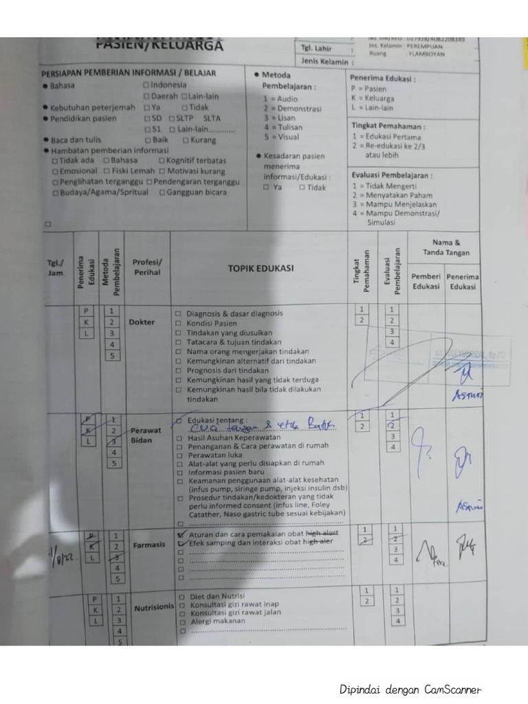 Form Edukasi Pasien Di Rawat Inap | PDF