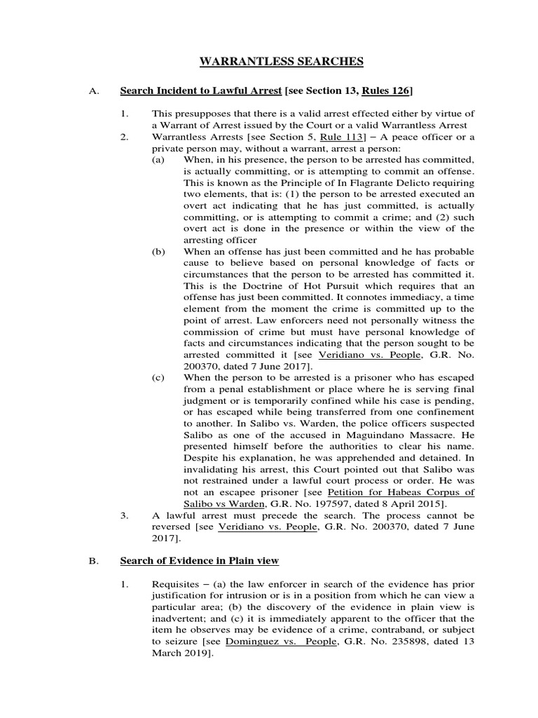 Warrantless Searches Explained | PDF | Search Warrant | Search And Seizure