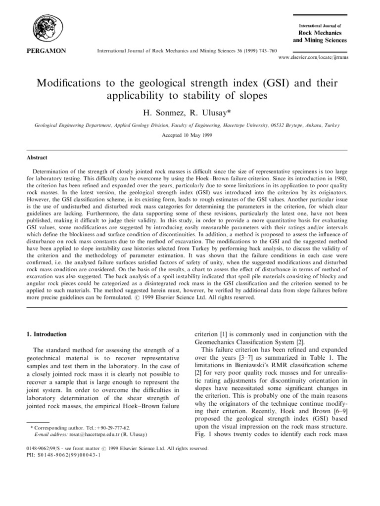 Modifications To The Geological Strength Index (GSI) and Their ...