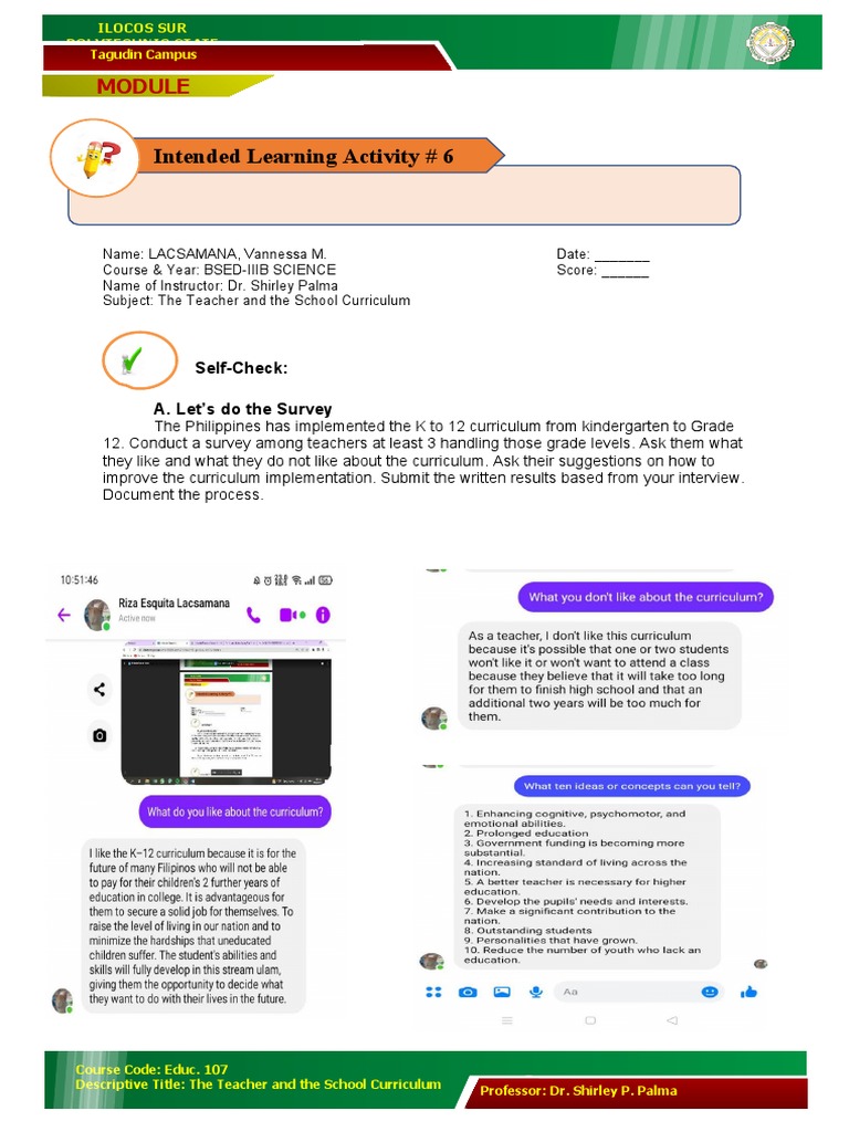 Activity Module 6 Lesson 1 | PDF | Curriculum | Teachers
