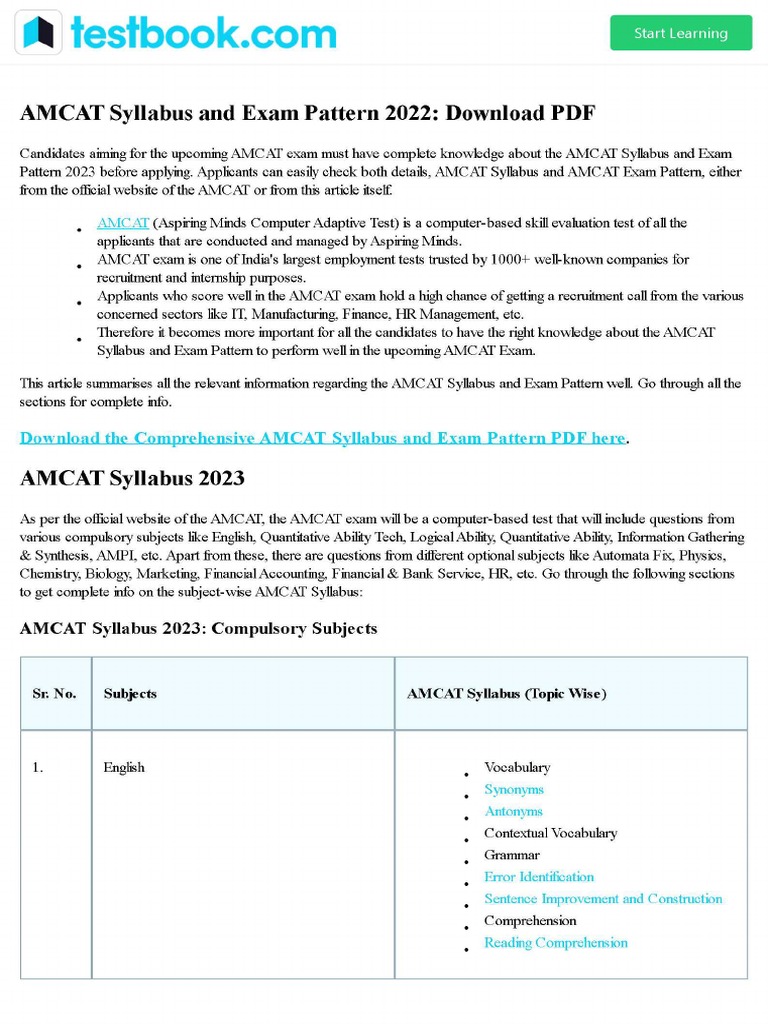 AMCAT Syllabus and Exam Pattern 2022 - Download PDF | PDF