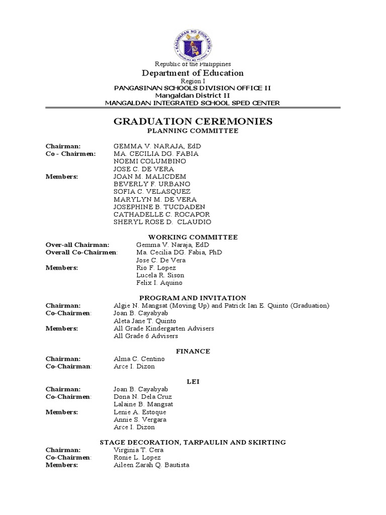 Moving Up and Graduation Committees 1 | PDF | Educational Stages