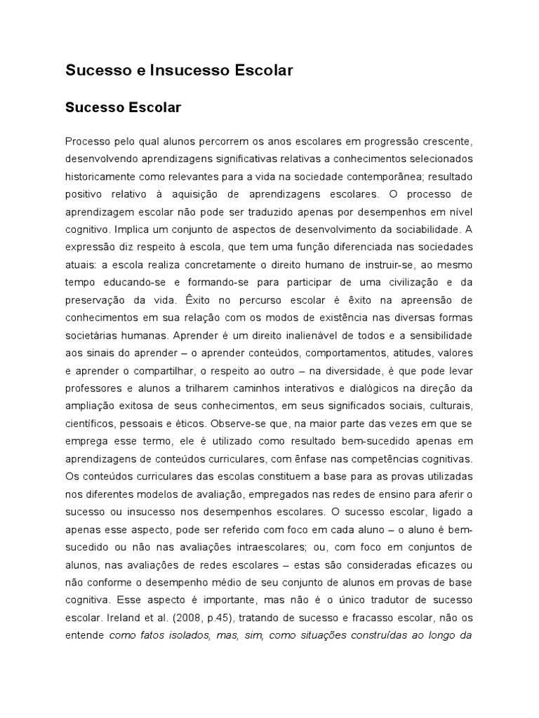 Sucesso e Insucesso Escolar | Download grátis PDF | Família | Aprendizado