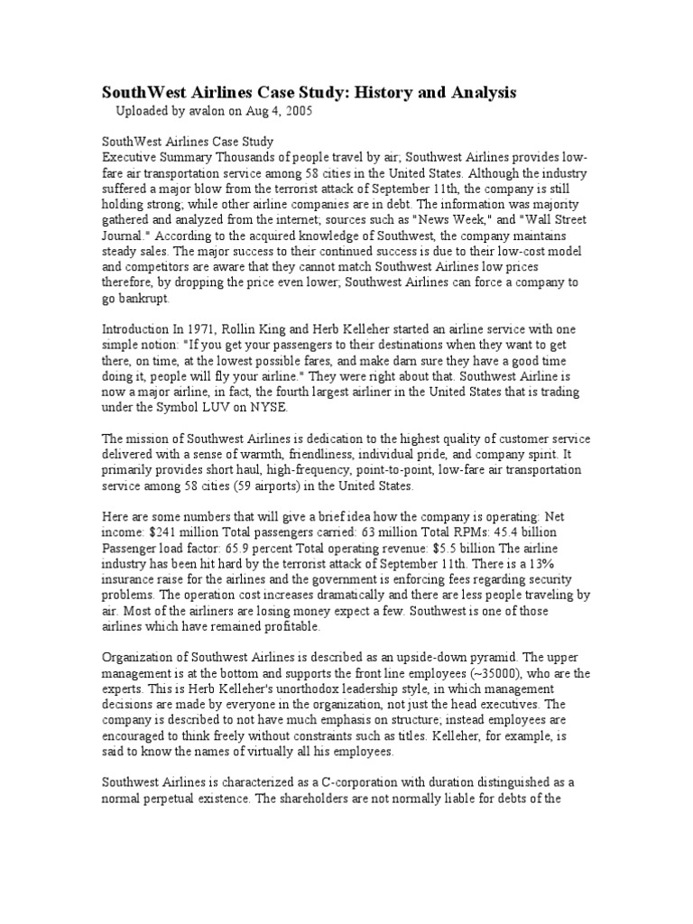 SouthWest Airlines Case Study | PDF | Airlines | Low Cost Carrier