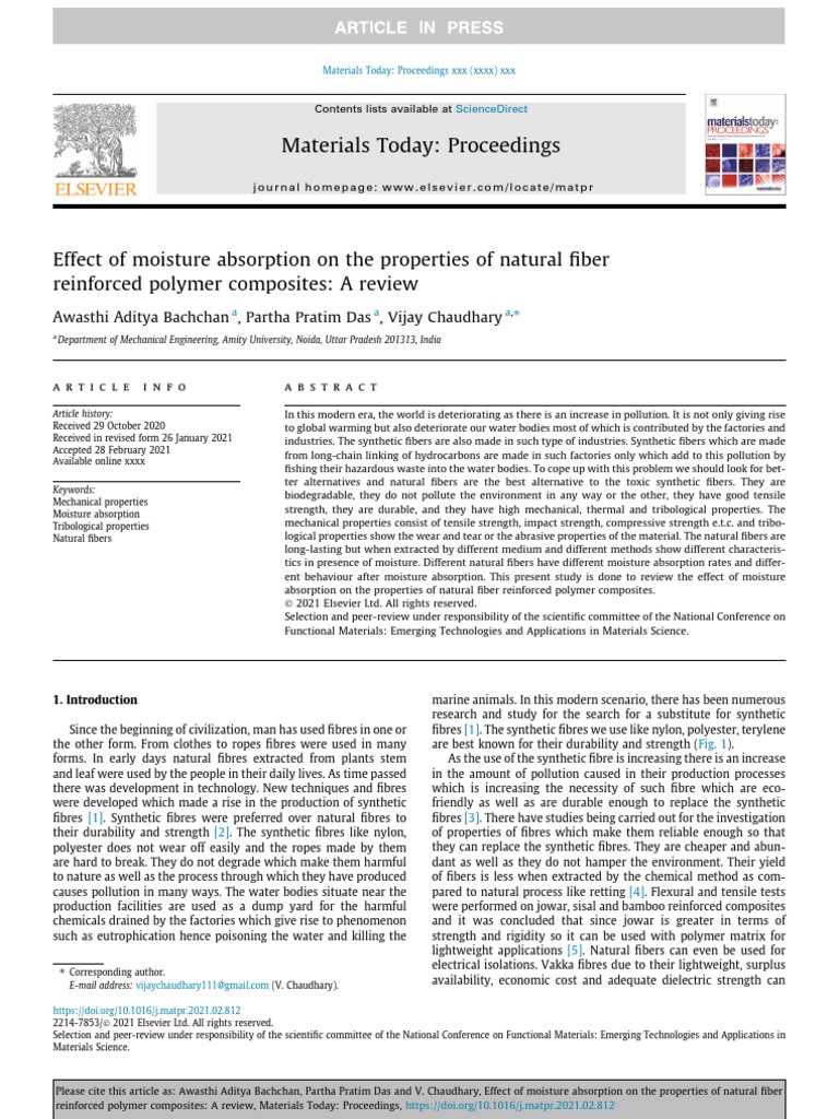 Effect of Moisture Absorption On The Properties of Natural Fiber | PDF ...