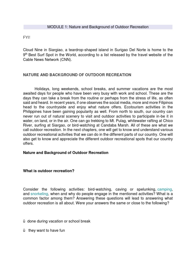 Module 1 Hope 4 | PDF | Eating | Outdoor Recreation