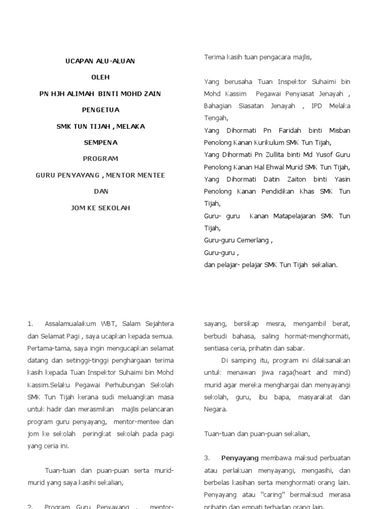 Teks Pengetua Program Guru Penyayang, Mentor Mentee Dan Jom Ke Sekolah ...