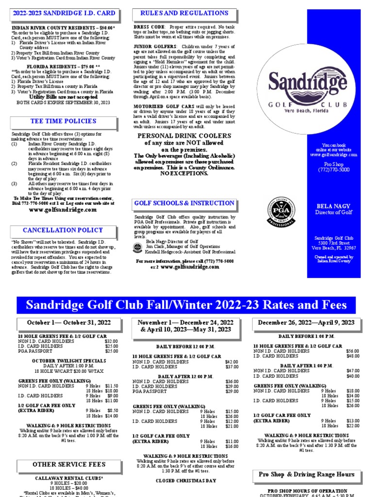 2022-23 Rate Brochure | PDF | Golf Course | Driver's License