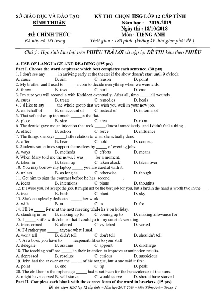 De Thi Tinh Binh Thuan 20182019 | PDF