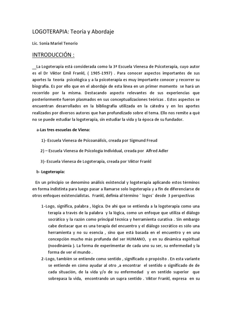 Introduccion A La Logoterapia | PDF | Psicoterapia | Teorías filosóficas