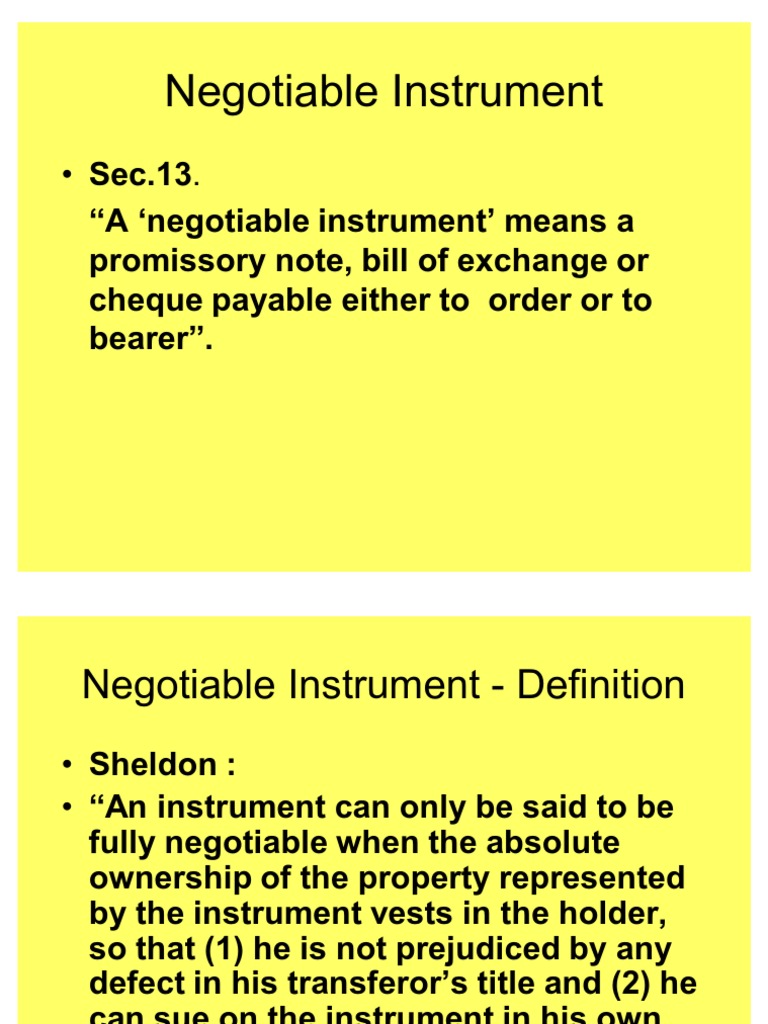 A Negotiable Instrument Means A Promissory Note, Bill of Exchange or ...