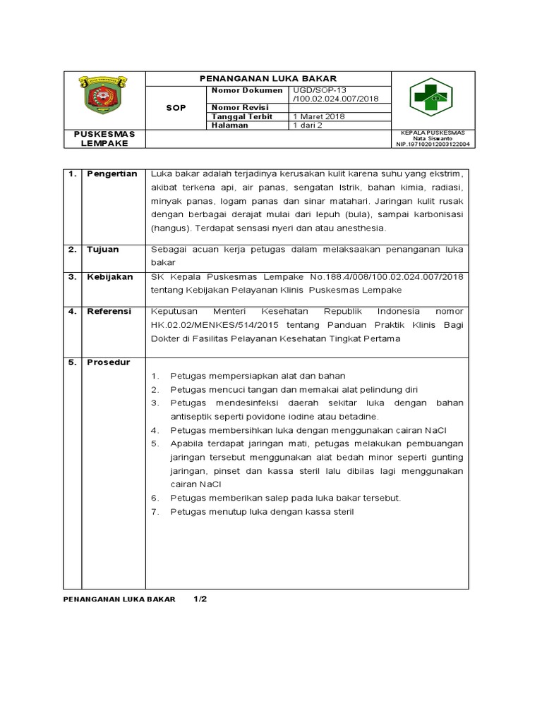 Sop Penanganan Luka Bakar Form Baru | PDF